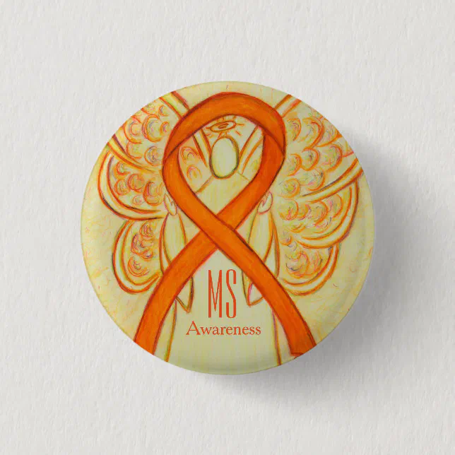 MS Awareness Ribbon Orange Angel Custom Buttons | Zazzle