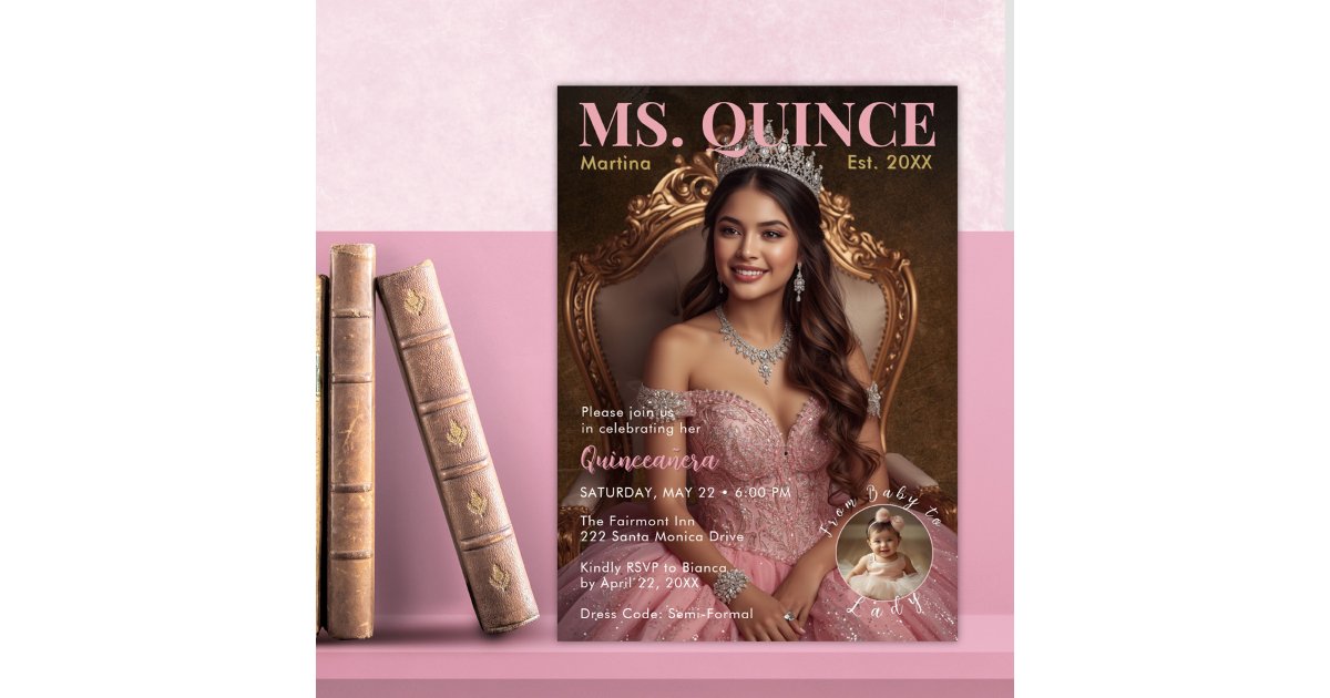 Ms. Quince Elegant Pink Fifteenth Celebration Invitation | Zazzle