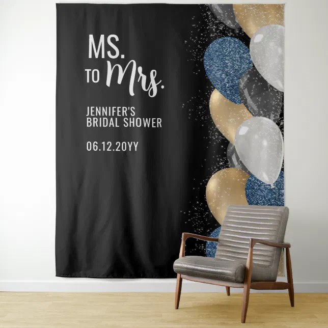 Ms to Mrs Balloons Black Bridal Shower Backdrop | Zazzle