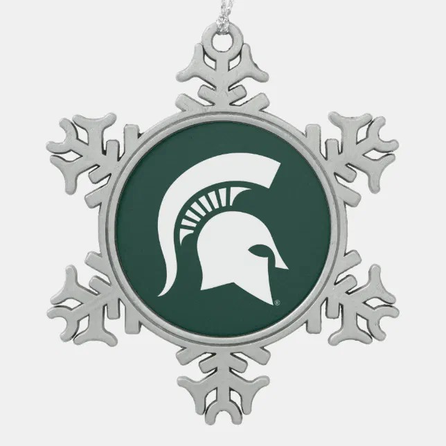MSU Spartan Snowflake Pewter Christmas Ornament | Zazzle