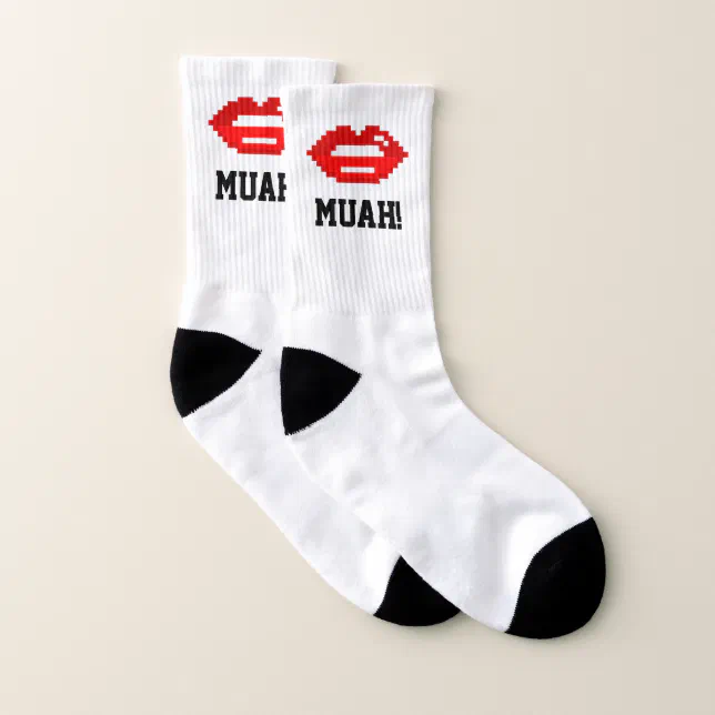 Muah! Funny lucky socks with red kissy lips | Zazzle