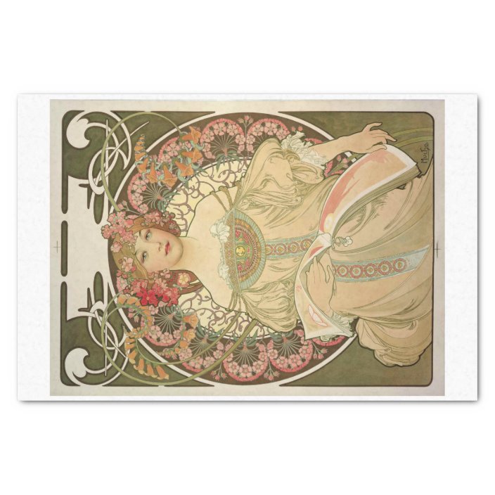 Mucha beautiful lady decoupage tissue paper | Zazzle.com
