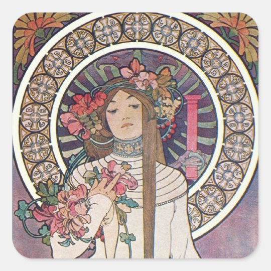 Mucha Goddess Square Sticker | Zazzle.com