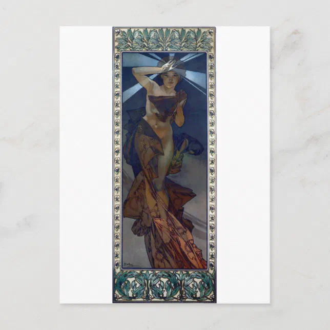 mucha morning star art nouveau poster woman postcard | Zazzle
