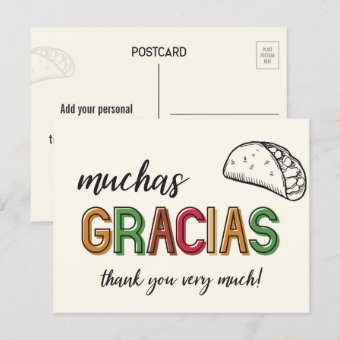 Muchas Gracias Taco Thank You Very Much Postcard | Zazzle