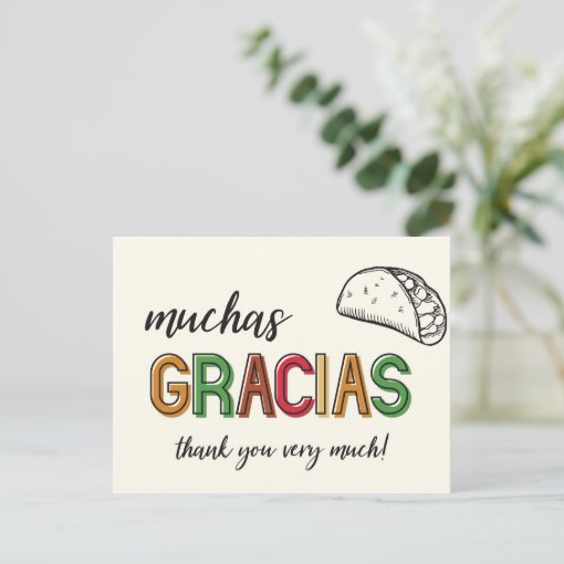 Muchas Gracias Taco Thank You Very Much Postcard | Zazzle