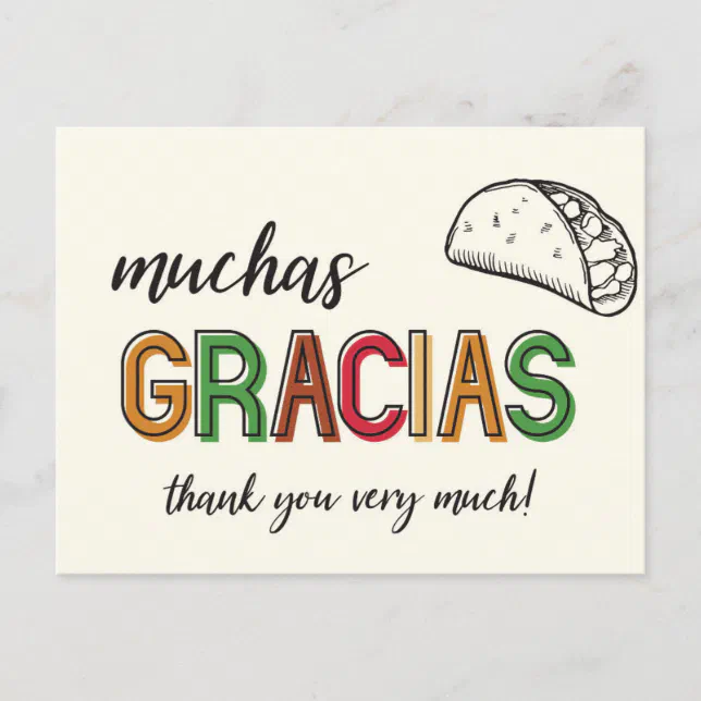 Muchas Gracias Taco Thank You Very Much Postcard | Zazzle