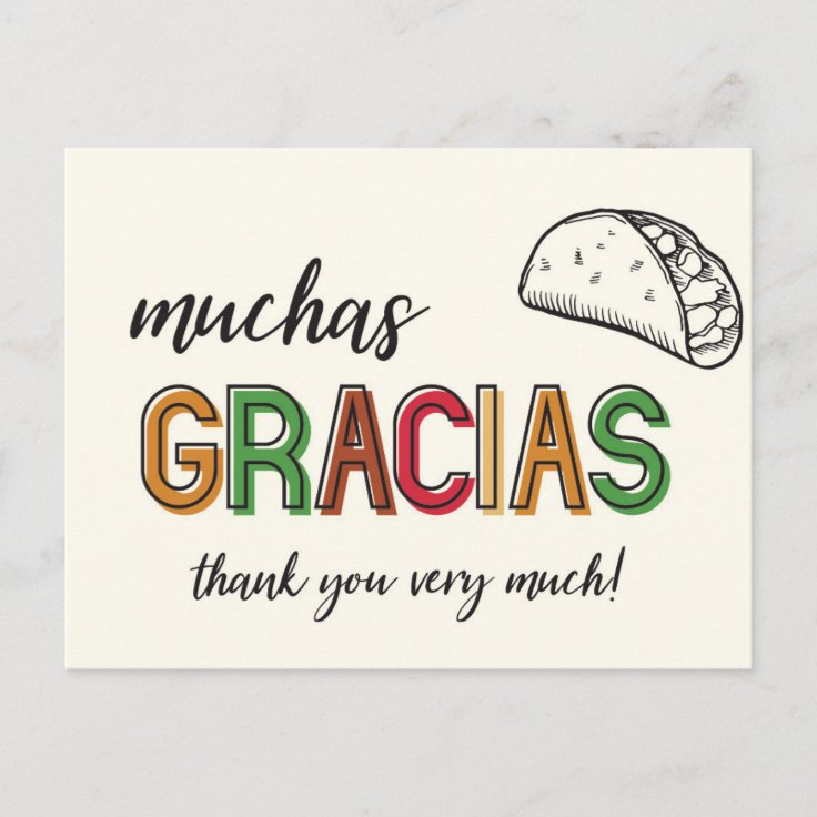 Muchas Gracias Taco Thank You Very Much Postcard | Zazzle