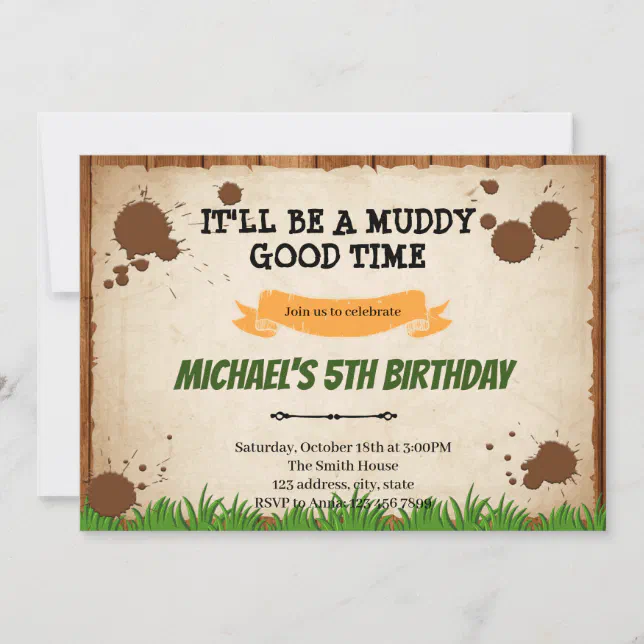 Mud Obstacle Course Birthday Invitation Zazzle
