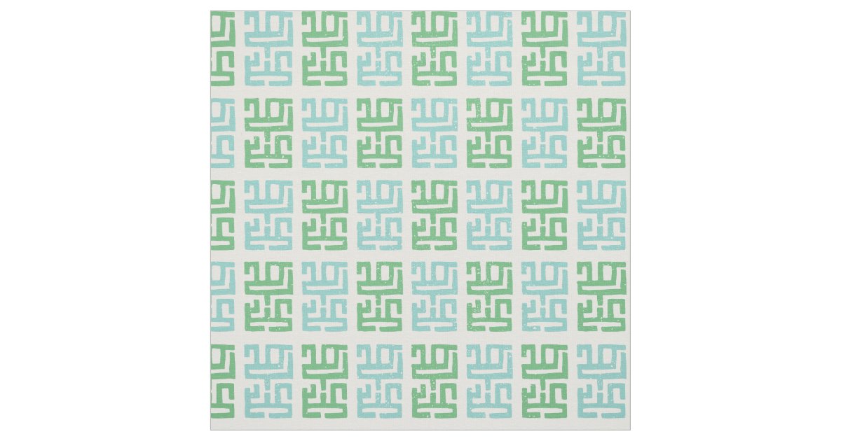 Mud Print Inspired Pattern | White/Green/Blue Fabric | Zazzle