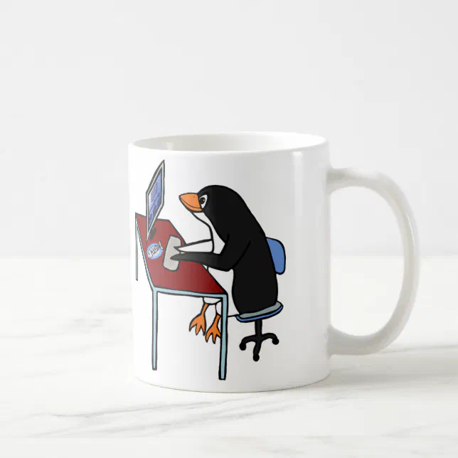 MUG: Cute Funny Penguin Working on Computer Coffee Mug | Zazzle