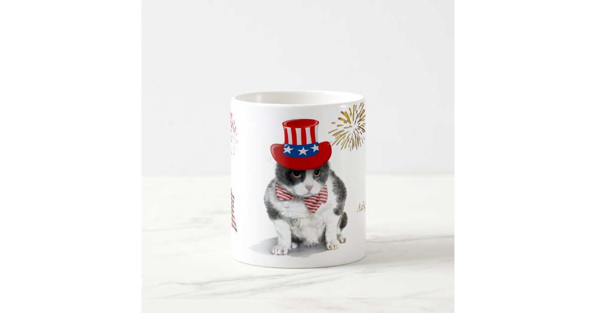 mug: Feisty Felix, the cat, on the 4th of July Coffee Mug | Zazzle.com