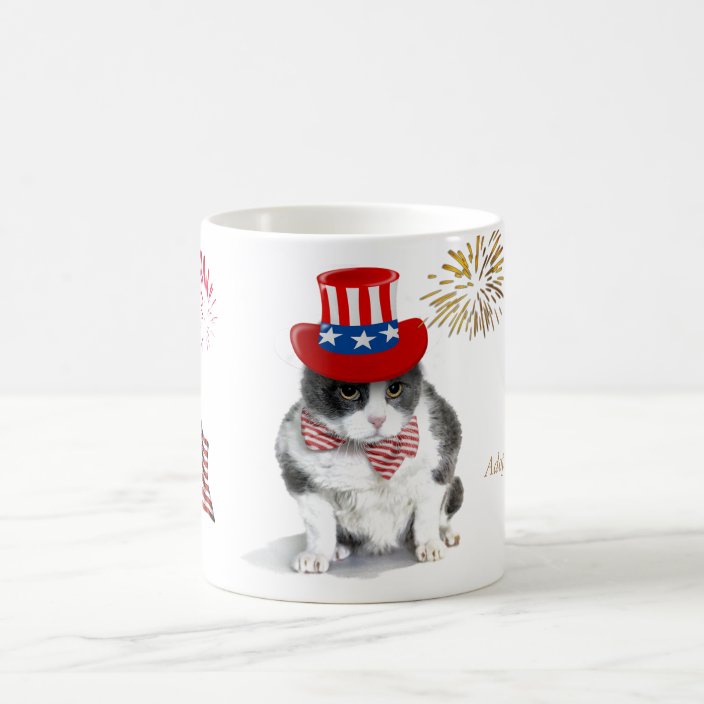 mug: Feisty Felix, the cat, on the 4th of July Coffee Mug | Zazzle.com