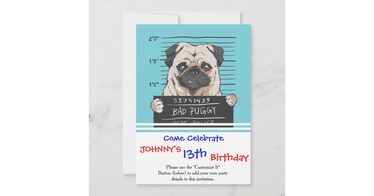 Mugshot pug | Choose Background Color Invitation | Zazzle