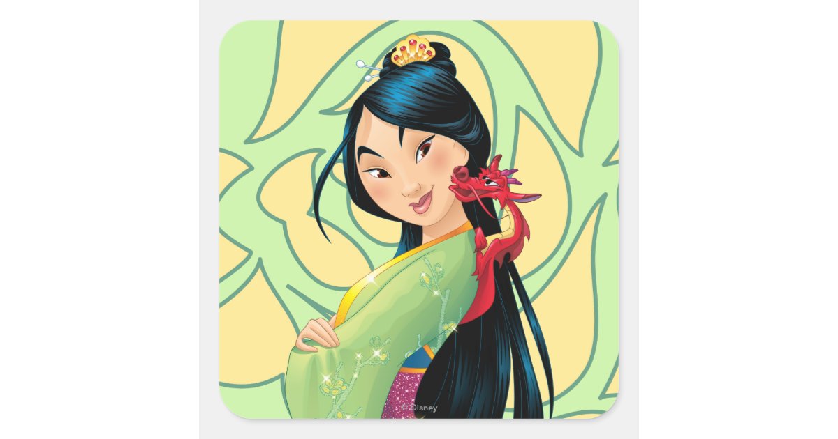 Mulan and Mushu Square Sticker | Zazzle
