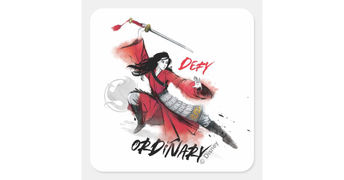 Mulan "Defy Ordinary" Watercolor Square Sticker | Zazzle