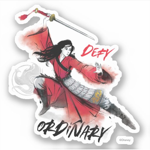 Mulan "Defy Ordinary" Watercolor Sticker | Zazzle