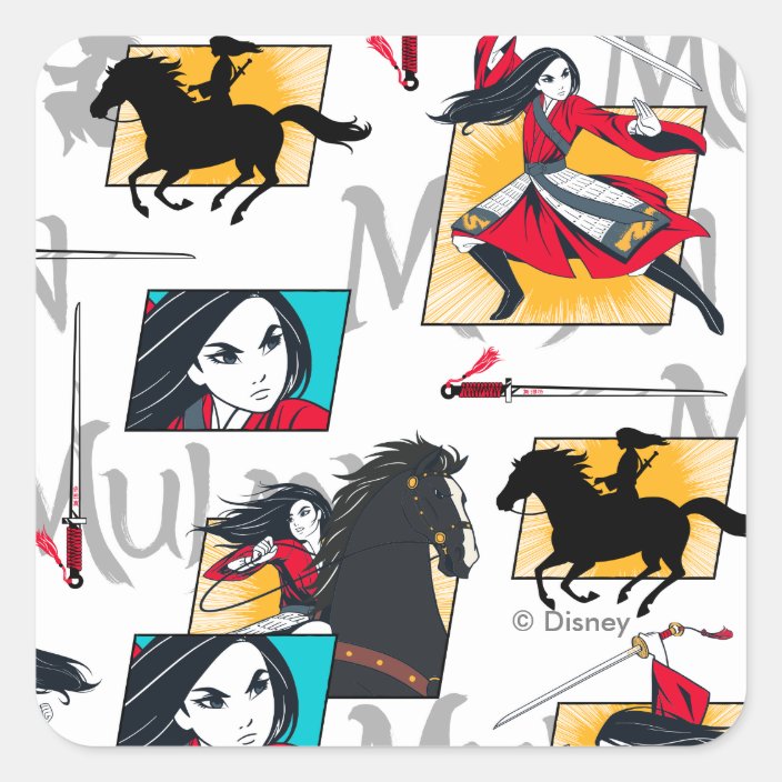 Mulan Illustrated Panels Pattern Square Sticker | Zazzle.com