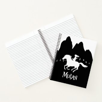 Mulan Riding Black Wind Past Mountains Silhouette Notebook | Zazzle