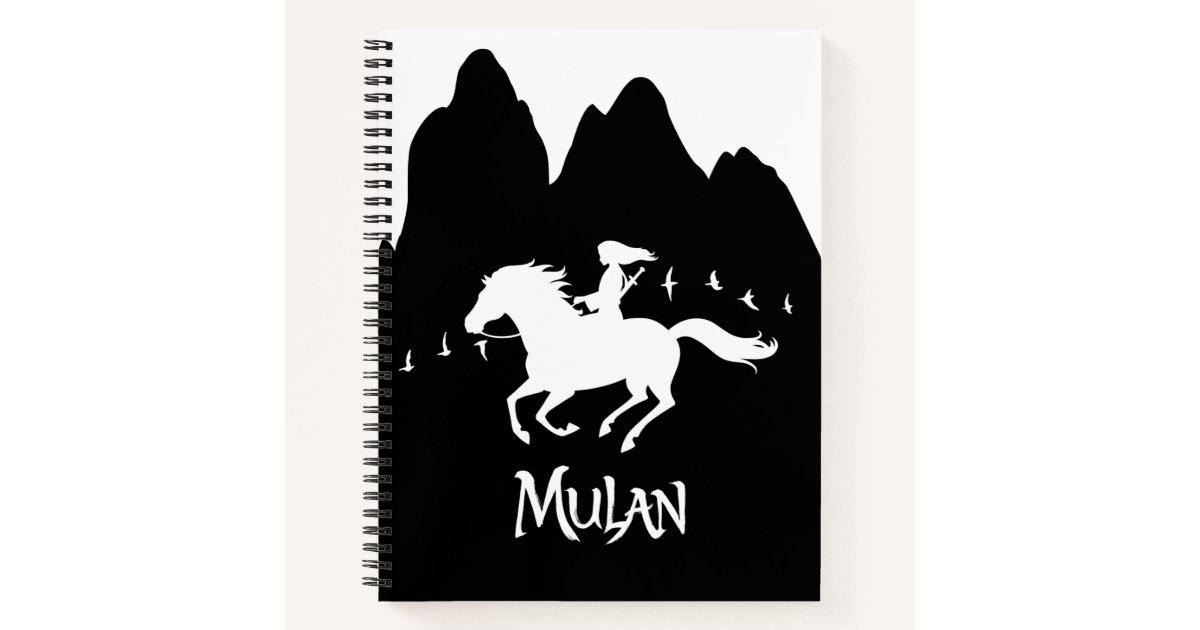 Mulan Riding Black Wind Past Mountains Silhouette Notebook | Zazzle