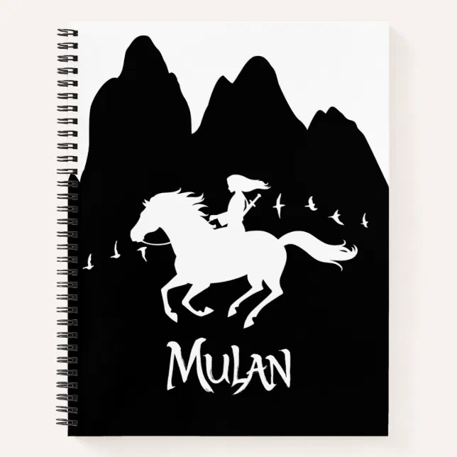 Mulan Riding Black Wind Past Mountains Silhouette Notebook | Zazzle