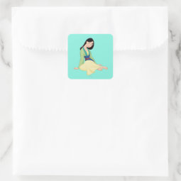 Mulan Sitting Square Sticker | Zazzle