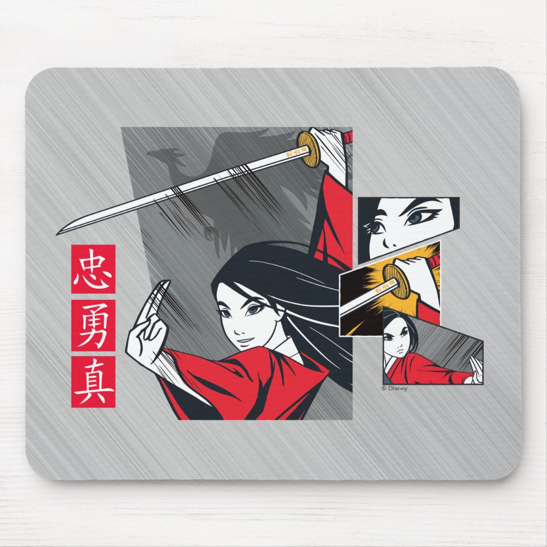 Mulan With Sword Illustrated Panels Mouse Pad | Zazzle