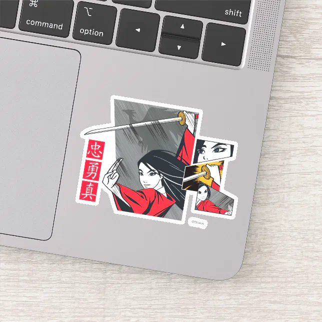 Mulan With Sword Illustrated Panels Sticker | Zazzle