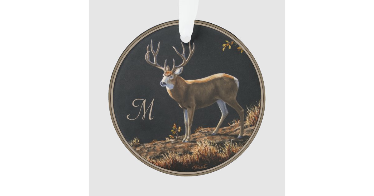Mule Deer Buck Autumn Trophy Antlers Monogram Ornament | Zazzle