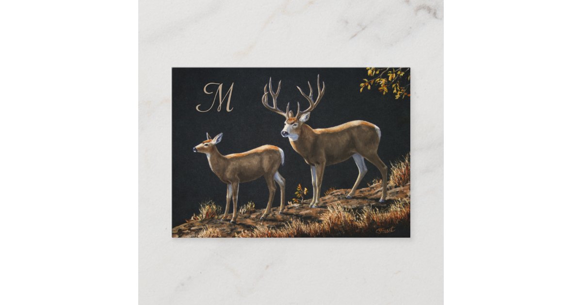 Mule Deer Buck & Doe Monogram Business Card | Zazzle