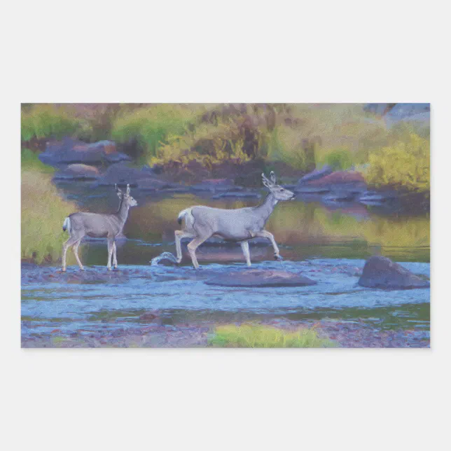Mule Deer Doe and Fawn Rectangular Sticker | Zazzle