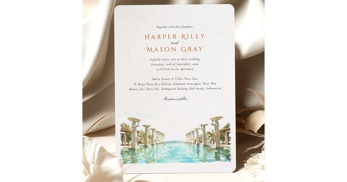 Mulia Resort Bali Indonesia Wedding Invitation | Zazzle