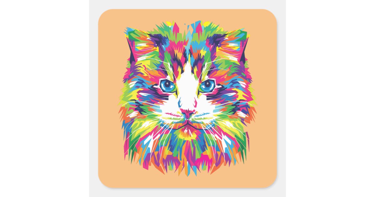 Multi Color Cat Face Sticker | Zazzle