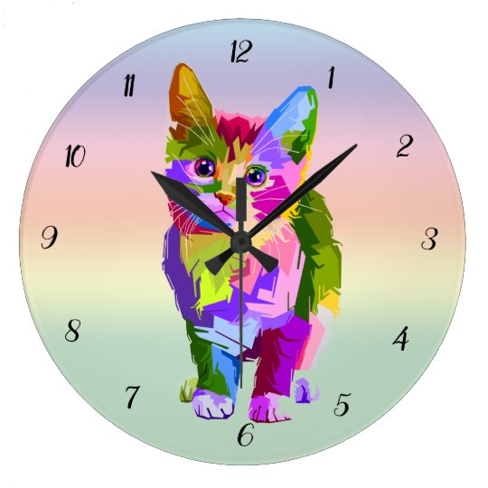 Multi Color Digital Art Cat Wall Clock | Zazzle.com