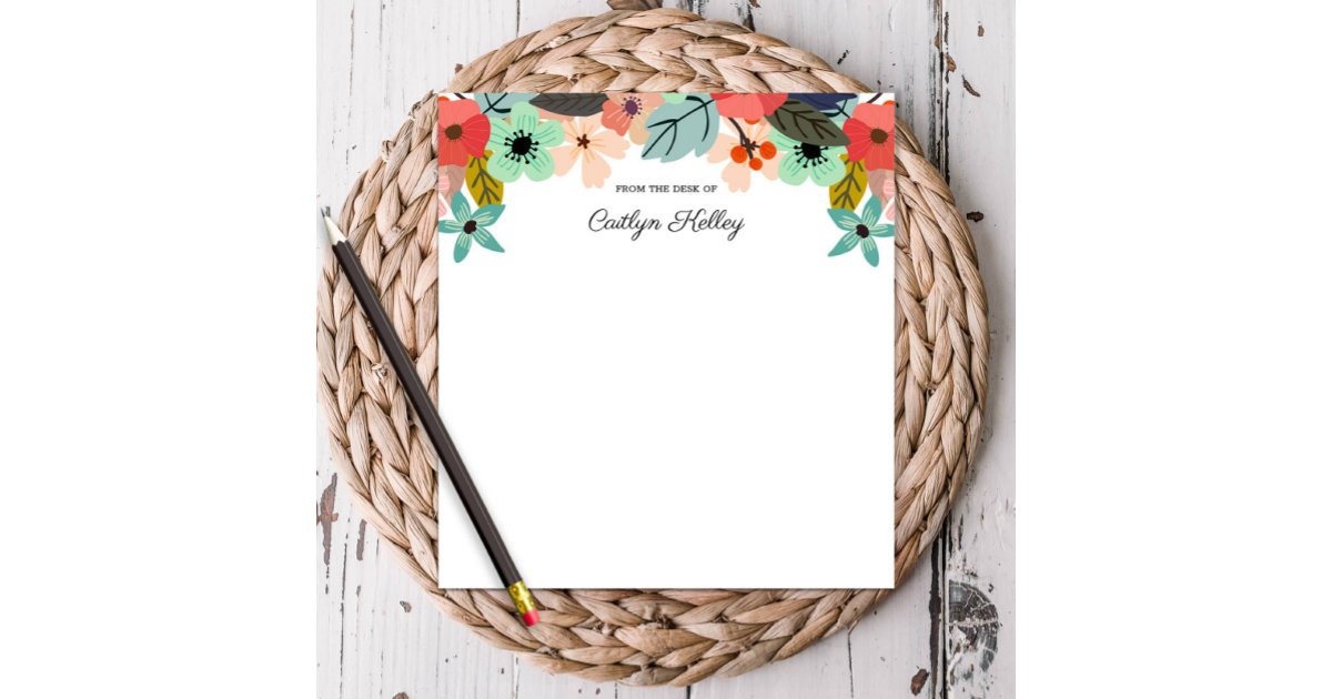 Multi Color Flowers From the Desk of Personalized Notepad | Zazzle