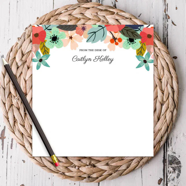 Multi Color Flowers From the Desk of Personalized Notepad | Zazzle