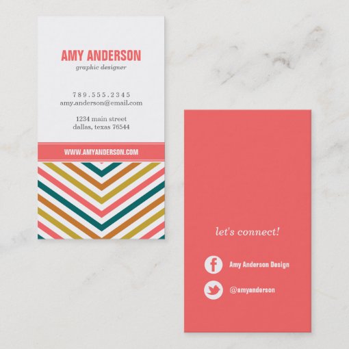 Multi Color Modern Chevron Stripes Business Card | Zazzle