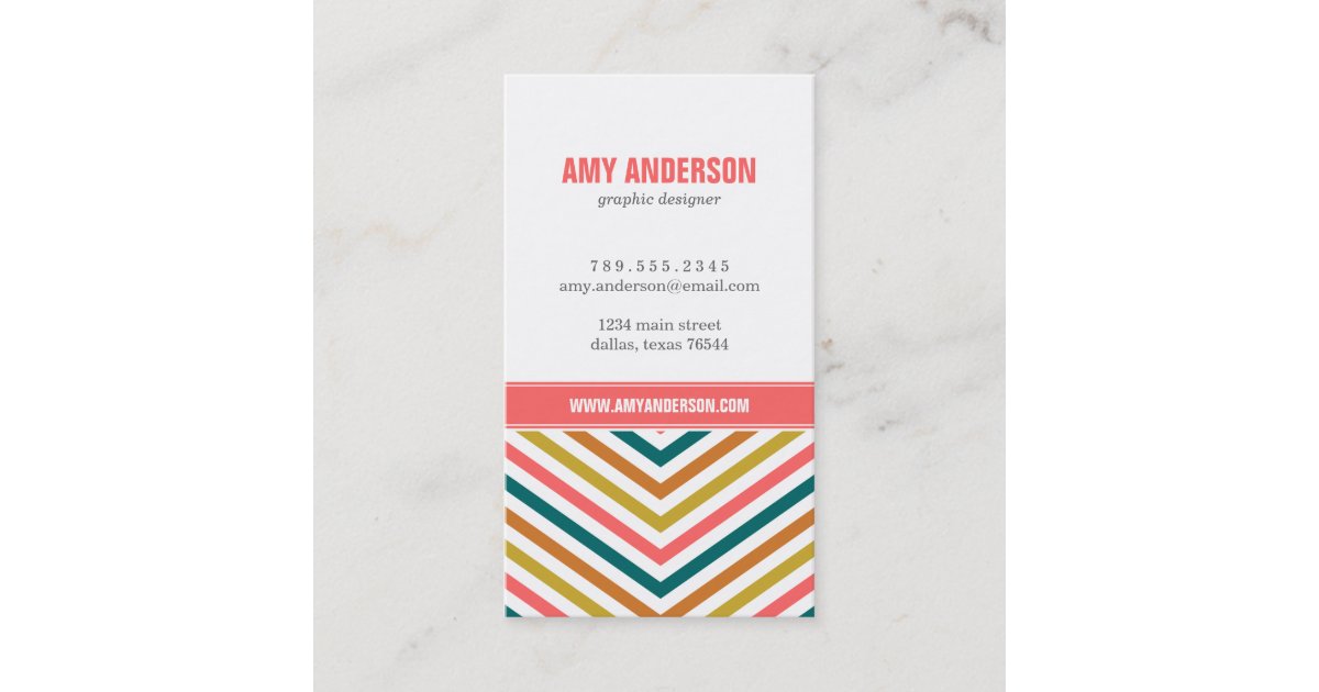 Multi Color Modern Chevron Stripes Business Card | Zazzle