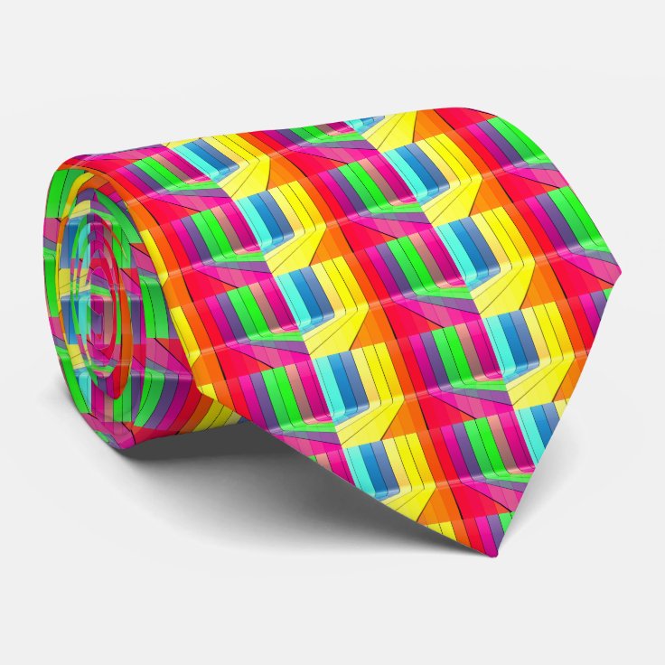 Multi Color Neon Pattern Necktie | Zazzle