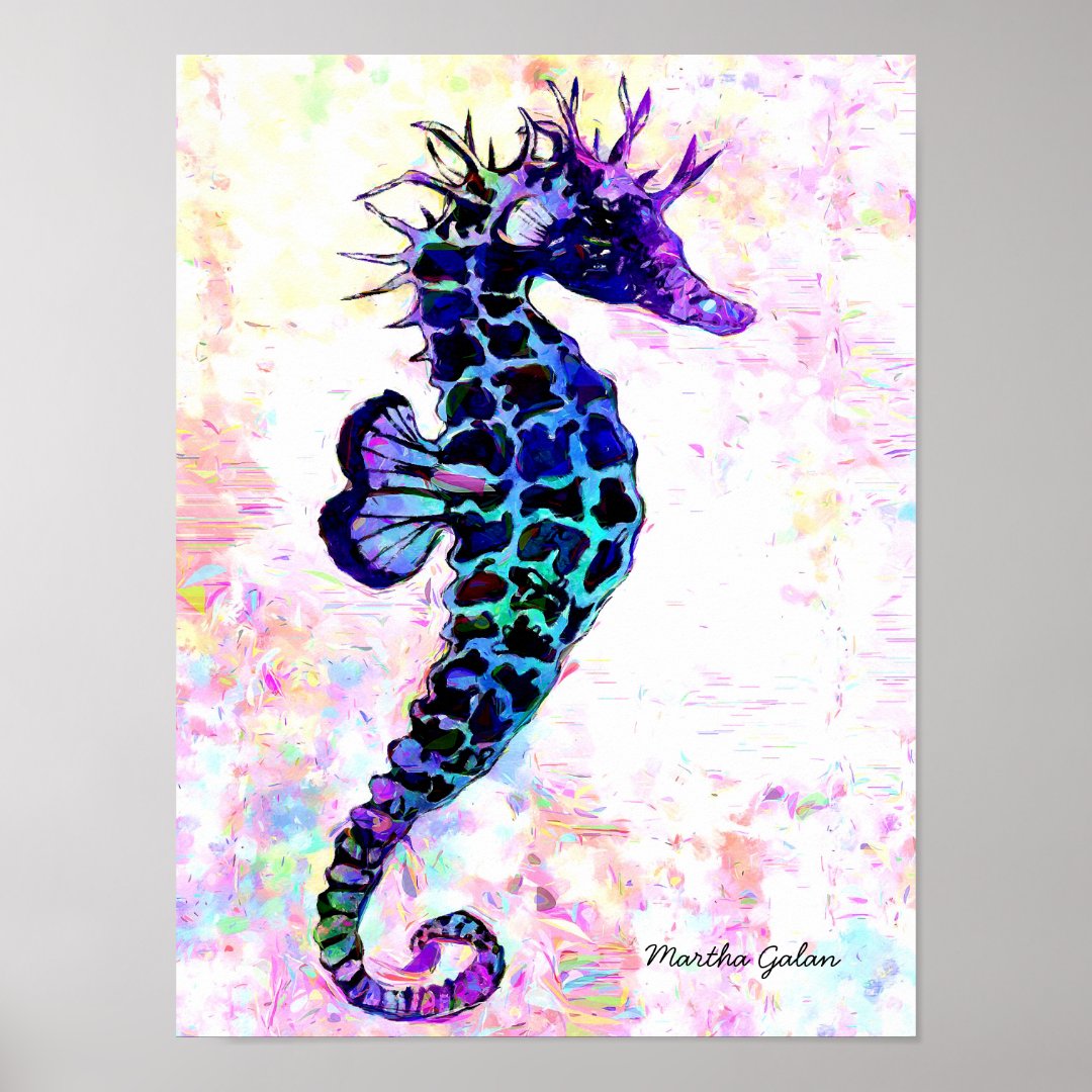 Multi color Seahorse Artist Created Poster Print | Zazzle