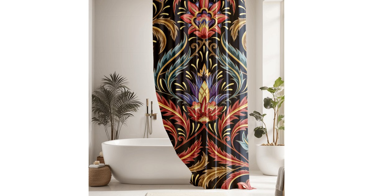 Multi Colored Floral Damask Shower Curtain | Zazzle