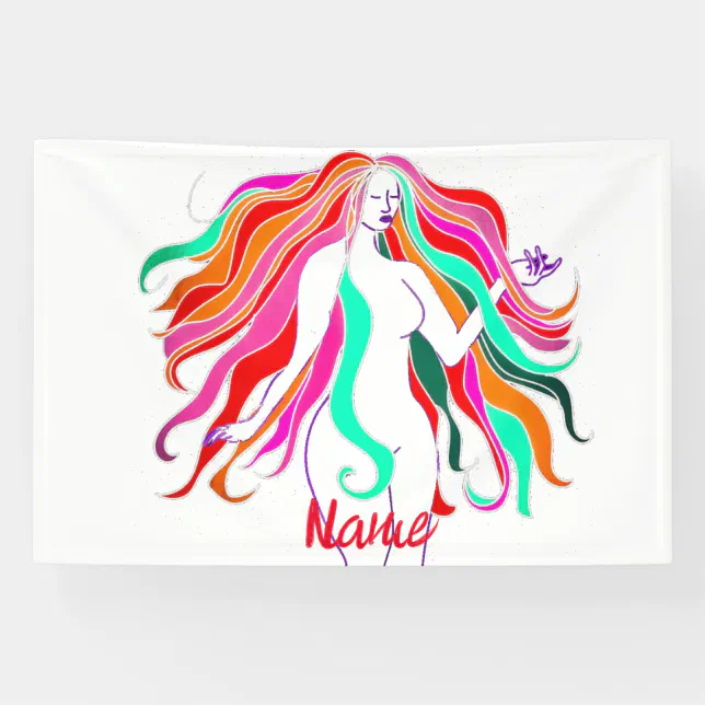 Multi-colored long-haired goddess Thunder_Cove Banner | Zazzle