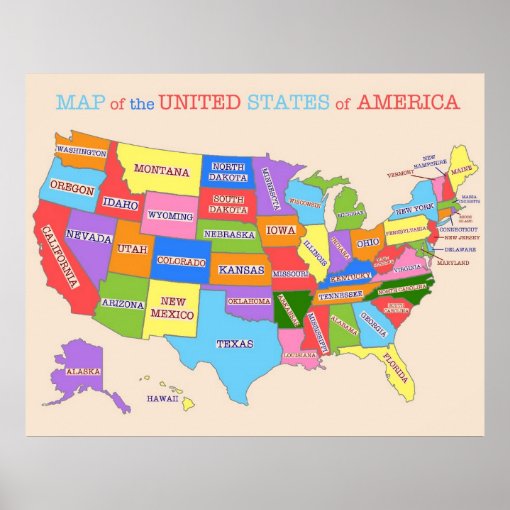 Multi-Colored Map Of the United States Poster | Zazzle