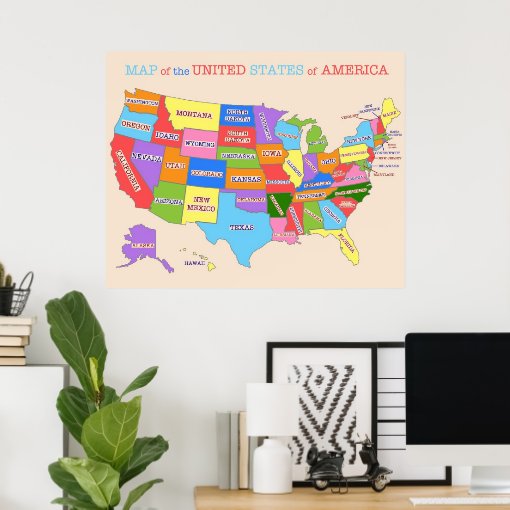 Multi-Colored Map Of the United States Poster | Zazzle