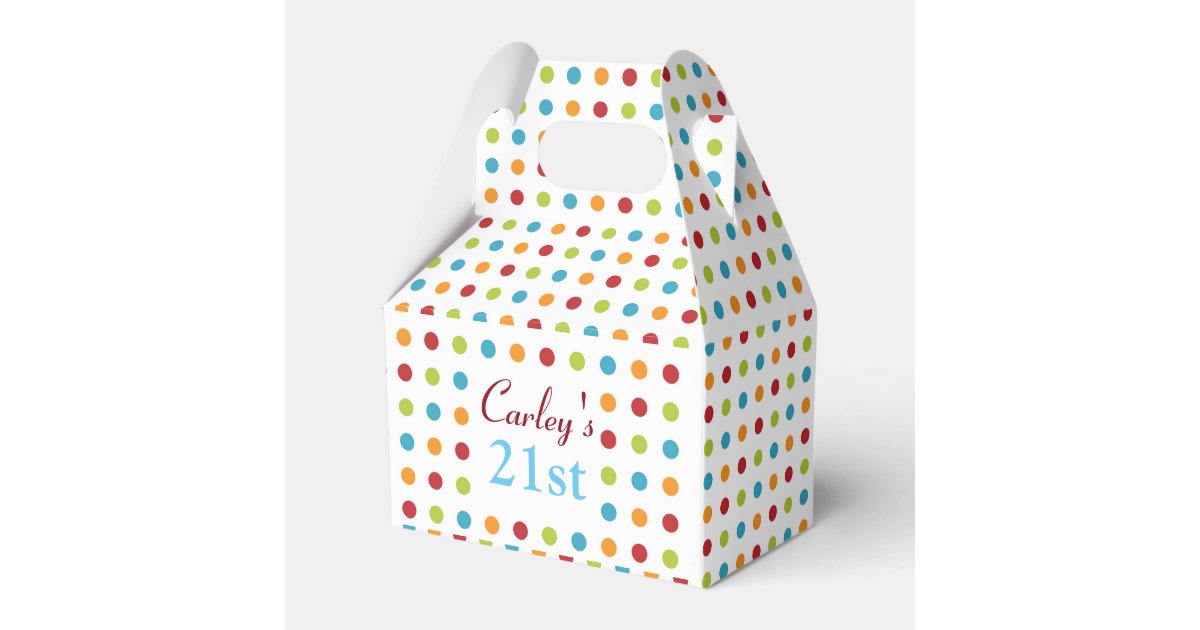 Multi-Colored Polka Dots Custom 21st Birthday Favor Boxes | Zazzle