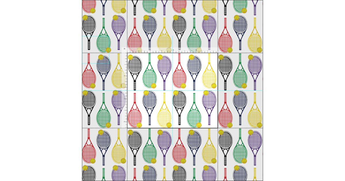 Multi-Colored Tennis Racquet Ball Pattern Fabric | Zazzle