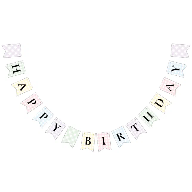 Multi Colour Gingham Happy Birthday Bunting Banner | Zazzle