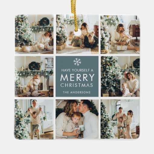 Multi Holiday Photos | Merry Christmas | Gift Ceramic Ornament | Zazzle