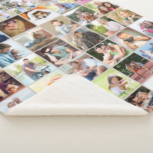 Multi Photo 48 Picture Grid Collage Beige Sherpa Blanket | Zazzle