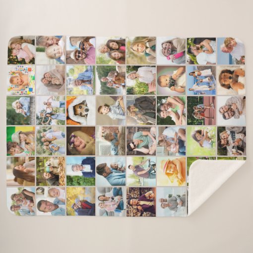 Multi Photo 48 Picture Grid Collage Beige Sherpa Blanket | Zazzle